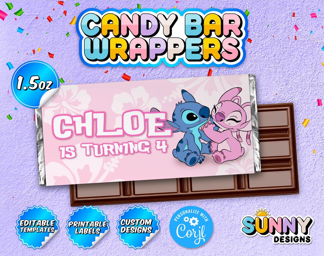 EDITABLE Stitch and Angel Candy Bar Wrapper - Stitch Party Treats ...