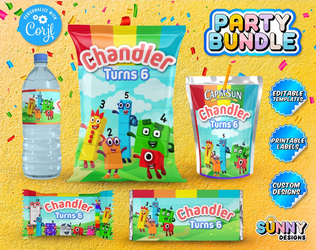 EDITABLE Number Blocks Labels - 5 Labels Party Bundle - Chip Bag ...