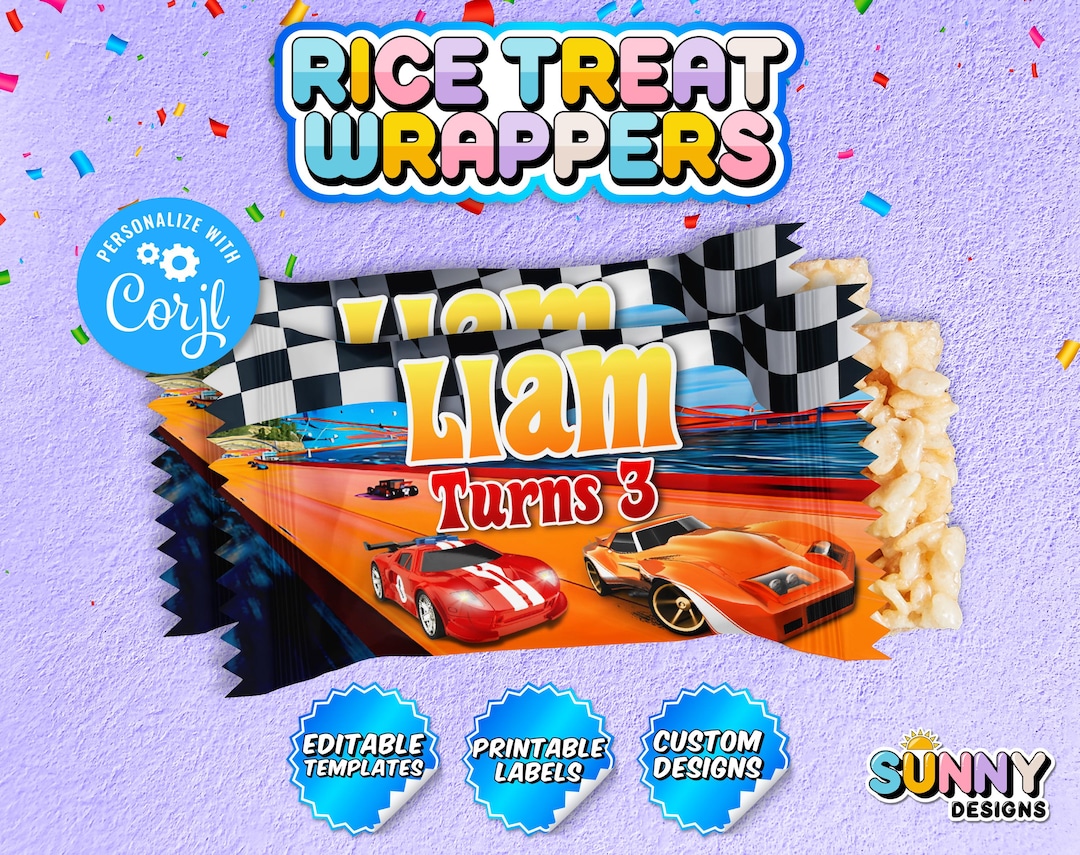 EDITABLE Race Cars Rice Bar Wrapper - Race Cars Party Treats - Race ...