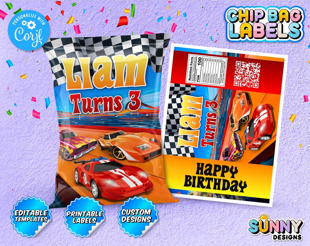 EDITABLE Race Cars Chip Bag Label - Chip Bag Labels - Printable Labels ...
