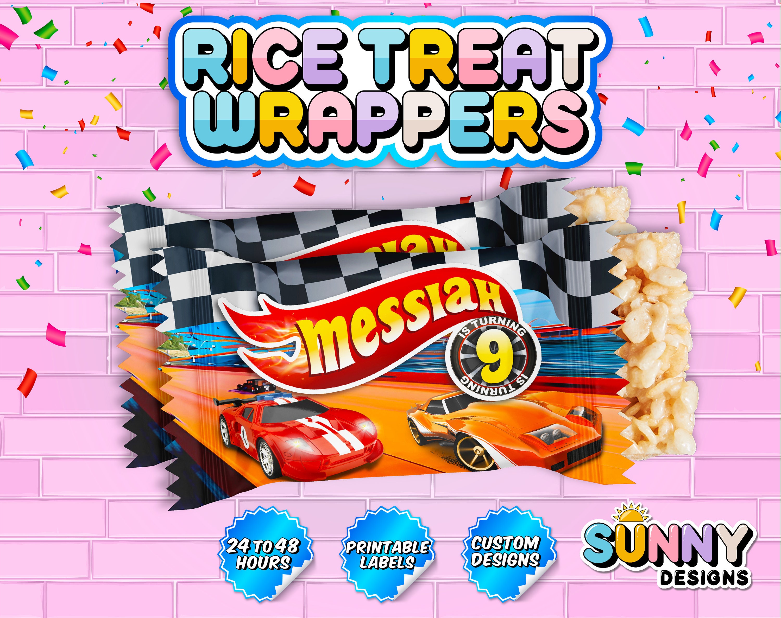 Kids Birthday Rice Bar Wrapper Printable Labels Kids Birthday Rice ...
