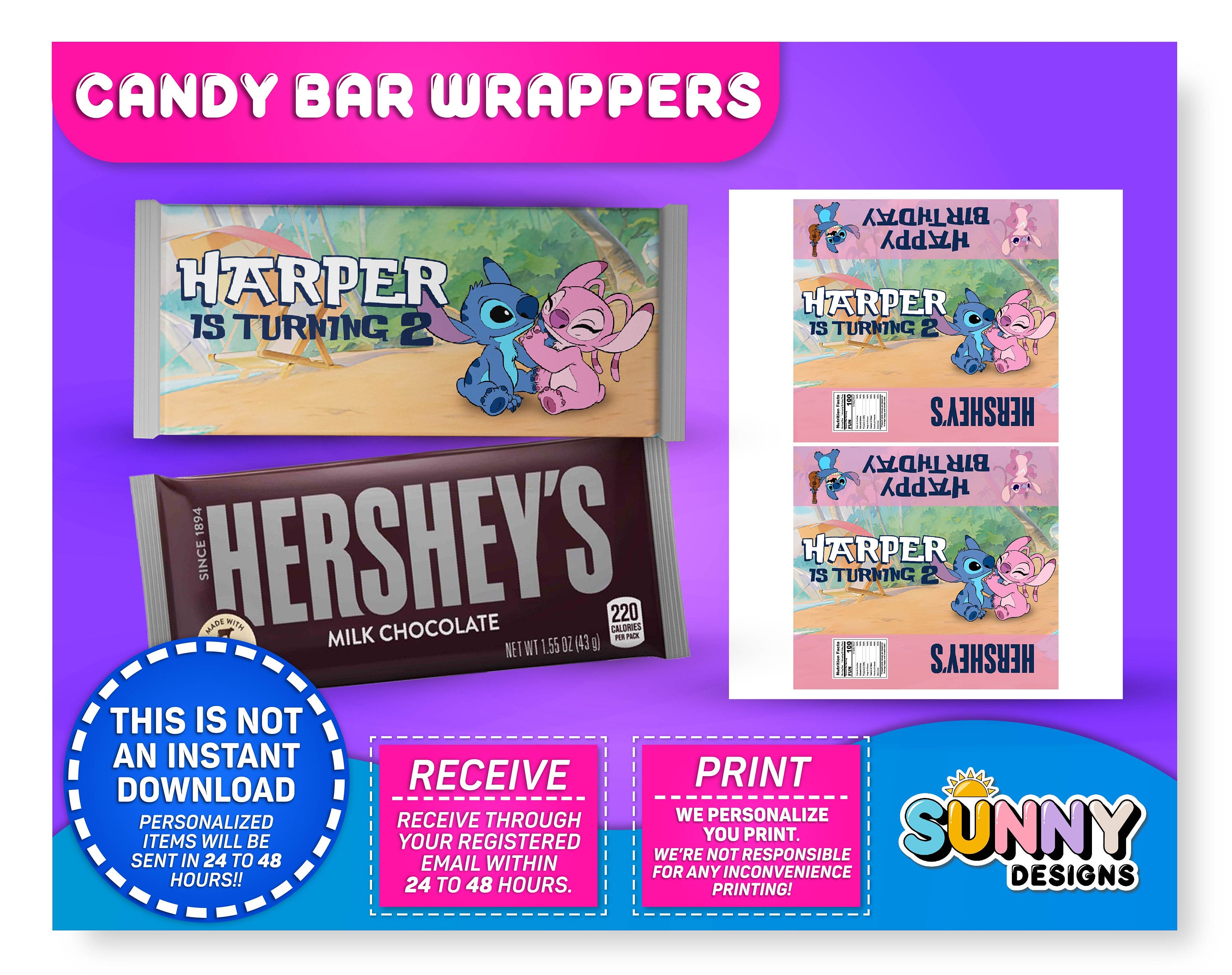 Stitch & Angel Candy Bar Wrapper Stitch and Angel Party - Etsy UK