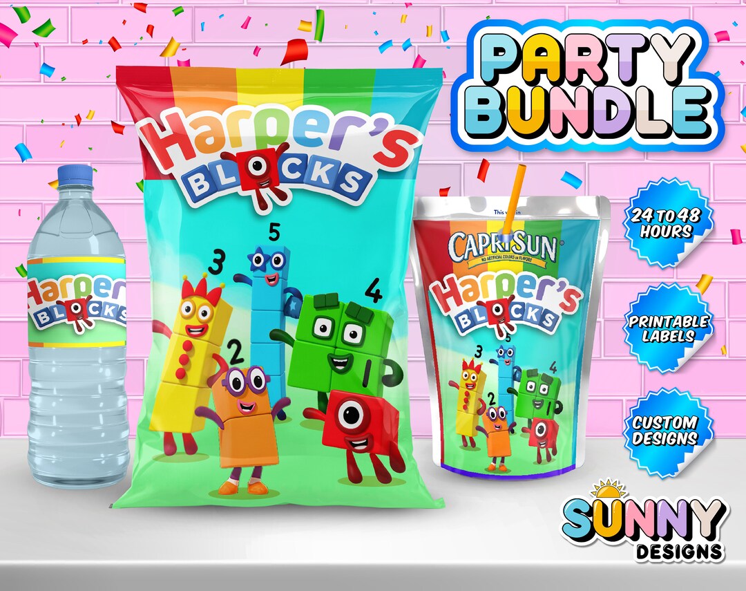 Numberblocks Birthday Party Bundle Chip Bag Juice Bag Labels Water ...