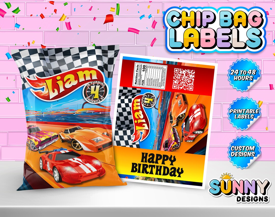 Etiquetas de bolsas de chips de Race Cars Golosinas de fiesta de Race ...