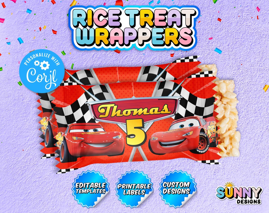 EDITABLE Cars Rice Bar Wrapper - Cars Party Treats - Cars Party Favors ...
