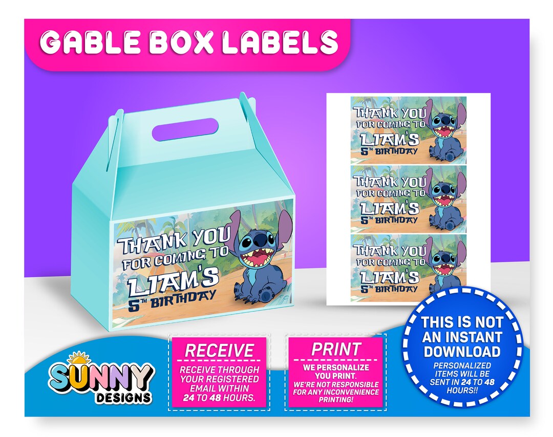 Stitch Label for Gable Boxes Stitch Party Treats Stitch - Etsy UK