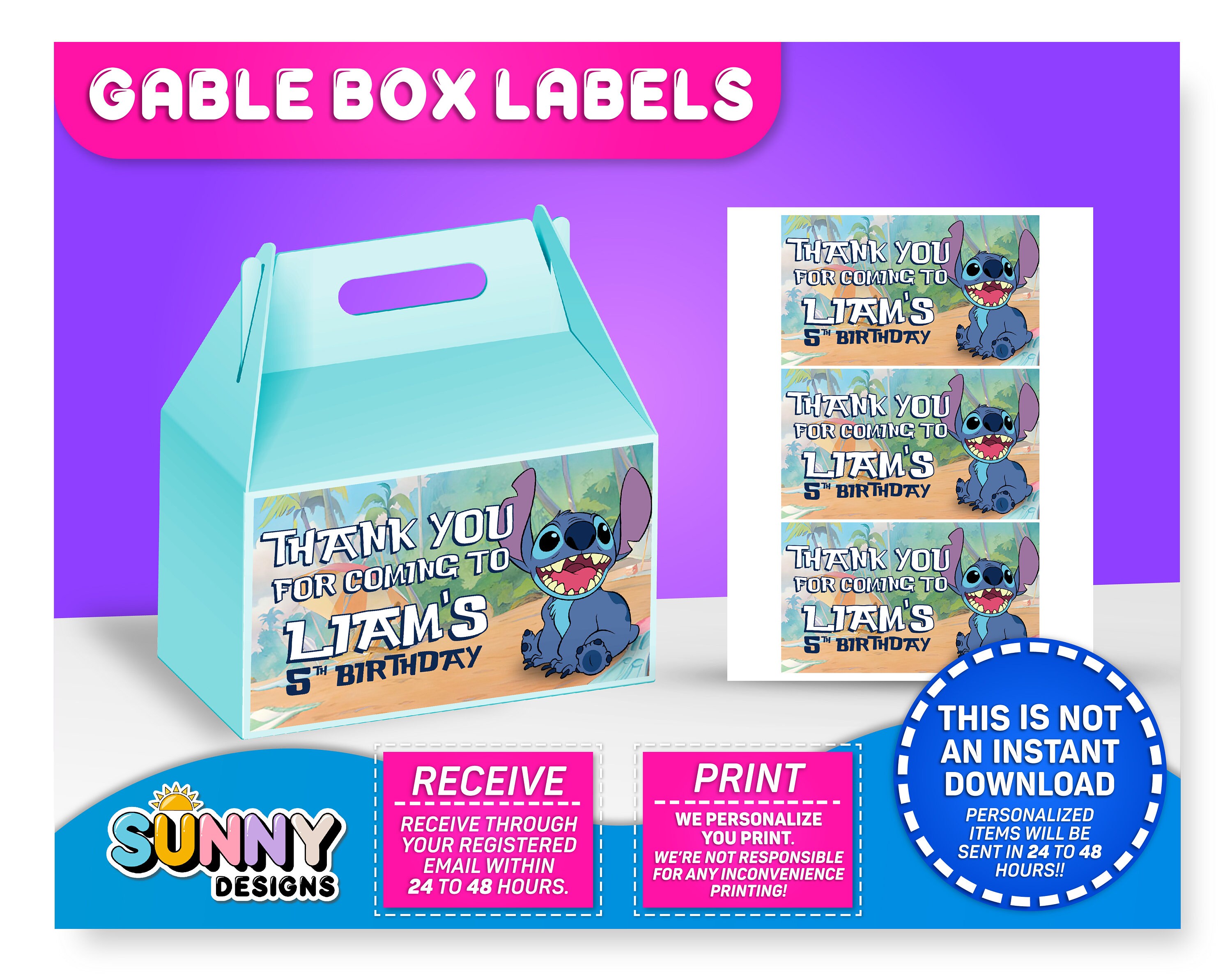 Stitch Label for Gable Boxes Stitch Party Treats Stitch - Etsy UK