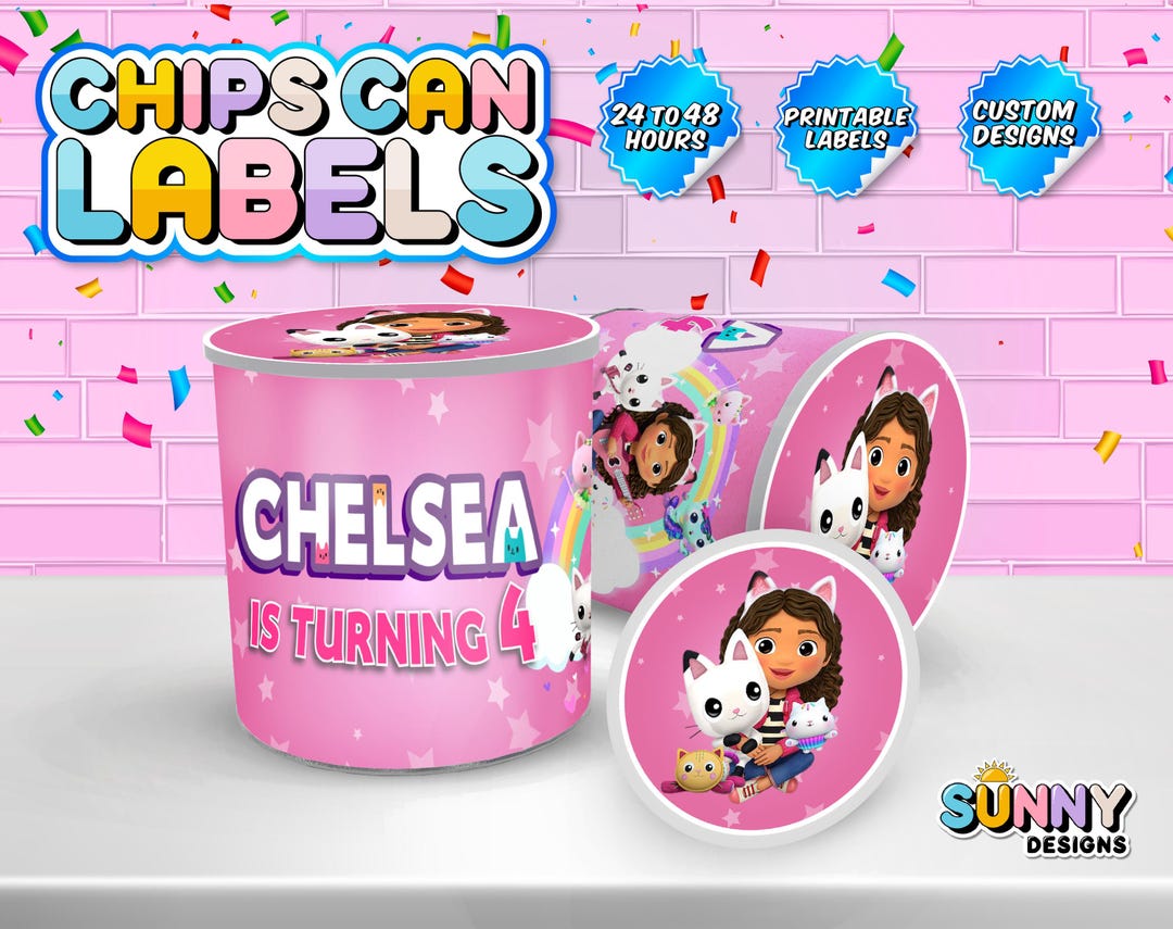 Gabby Chips Can Labels - Gabby Party Treats - Gabby Party Favors ...