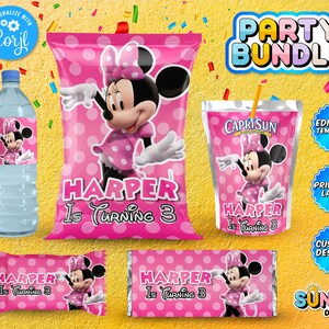 EDITABLE Minnie Mouse Labels - 5 Labels Party Bundle - Chip Bag - Juice ...