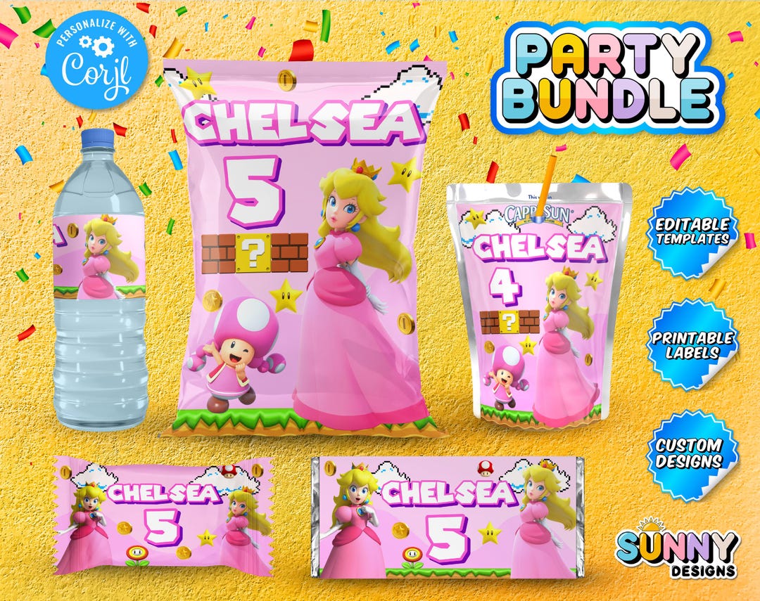 EDITABLE Peach Labels - 5 Labels Party Bundle - Chip Bag - Juice Bag ...