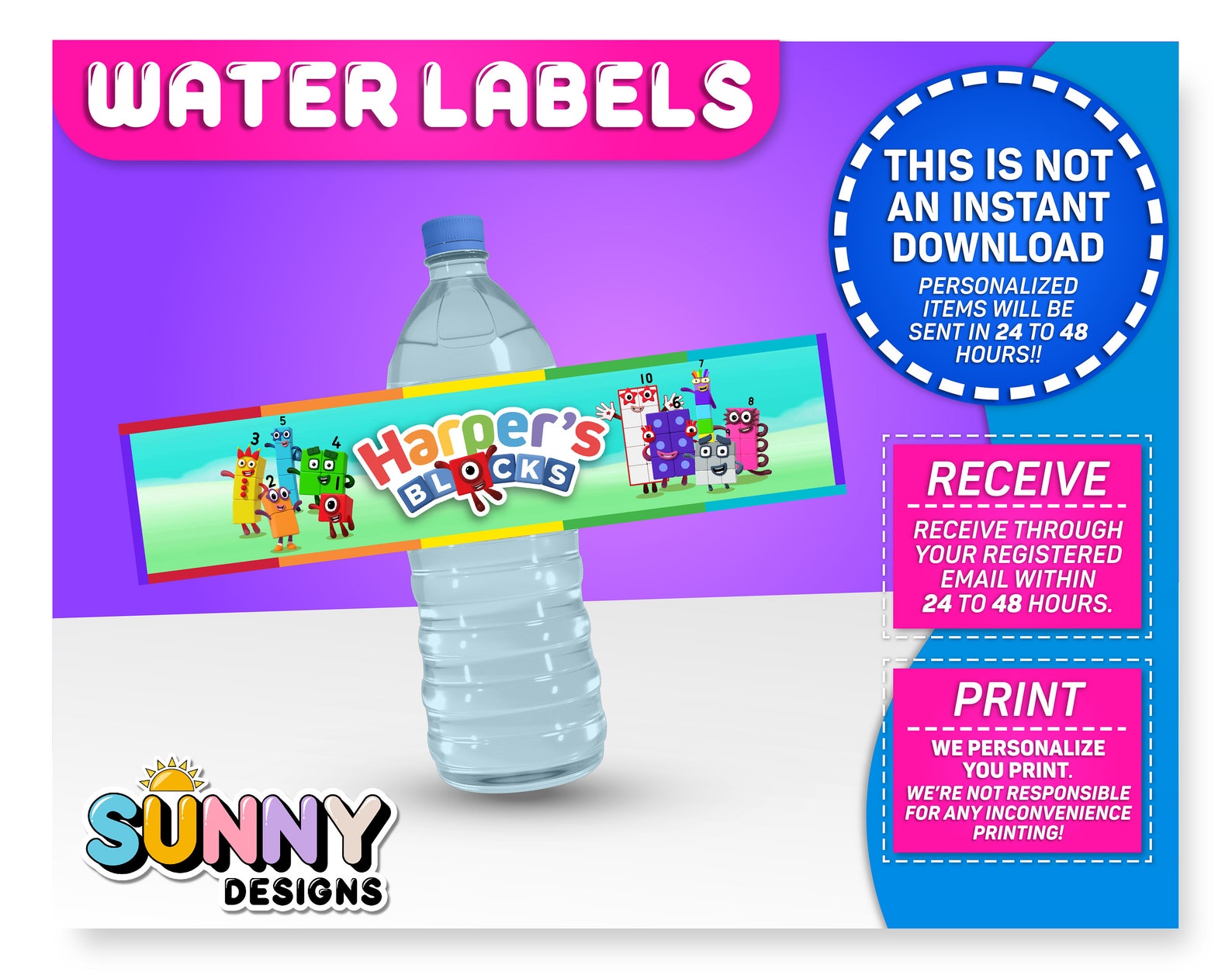 Numberblocks Water Labels Numberblocks Party Treats - Etsy