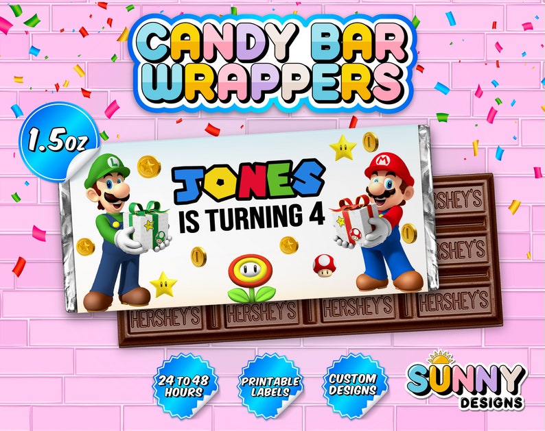 Mario Candy Bar Wrapper Mario Party Treats Mario Party - Etsy