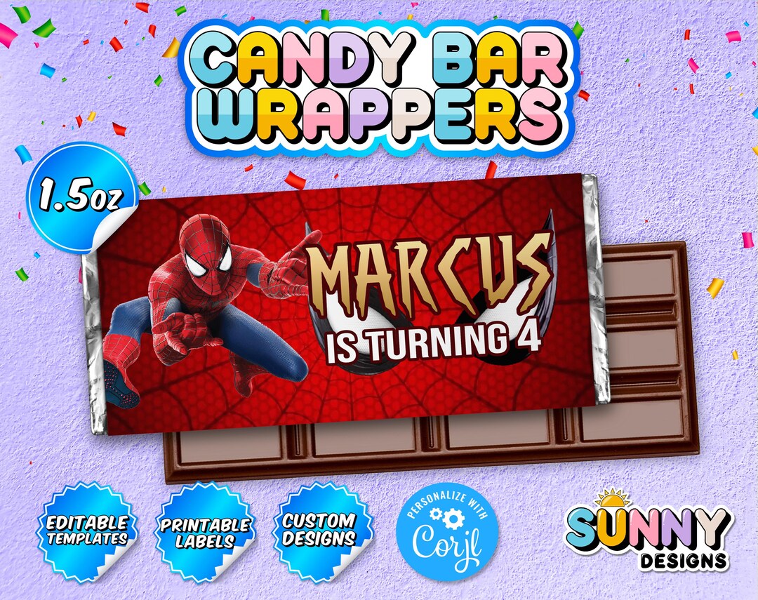 EDITABLE Spider-man Candy Bar Wrapper - Spider-man Party Treats ...