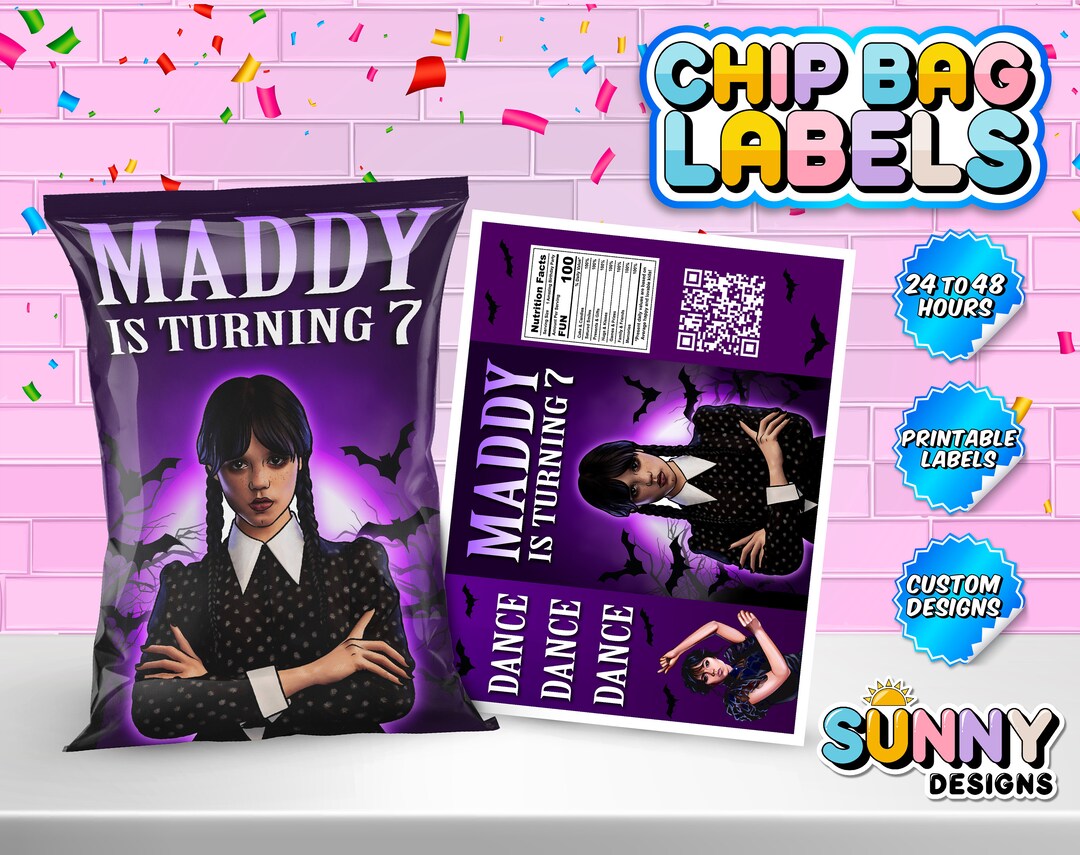 Wednesday Addams Chip Bag Labels Wednesday Party Treats Wednesday ...