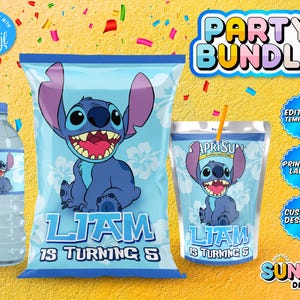 EDITABLE Stitch Party Bundle - 3 Labels Party Bundle - Chip Bag - Juice ...