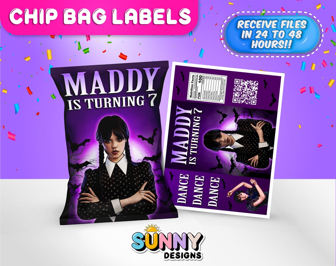 Wednesday Addams Chip Bag Labels Wednesday Party Treats - Etsy