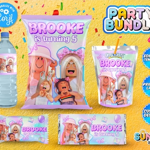 EDITABLE Blox Girls Labels - 5 Labels Party Bundle - Chip Bag - Juice ...