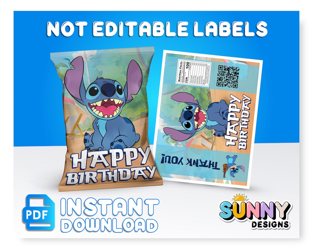 Stitch Chip Bag Labels - Stitch Party Treats - Stitch Party Favors ...