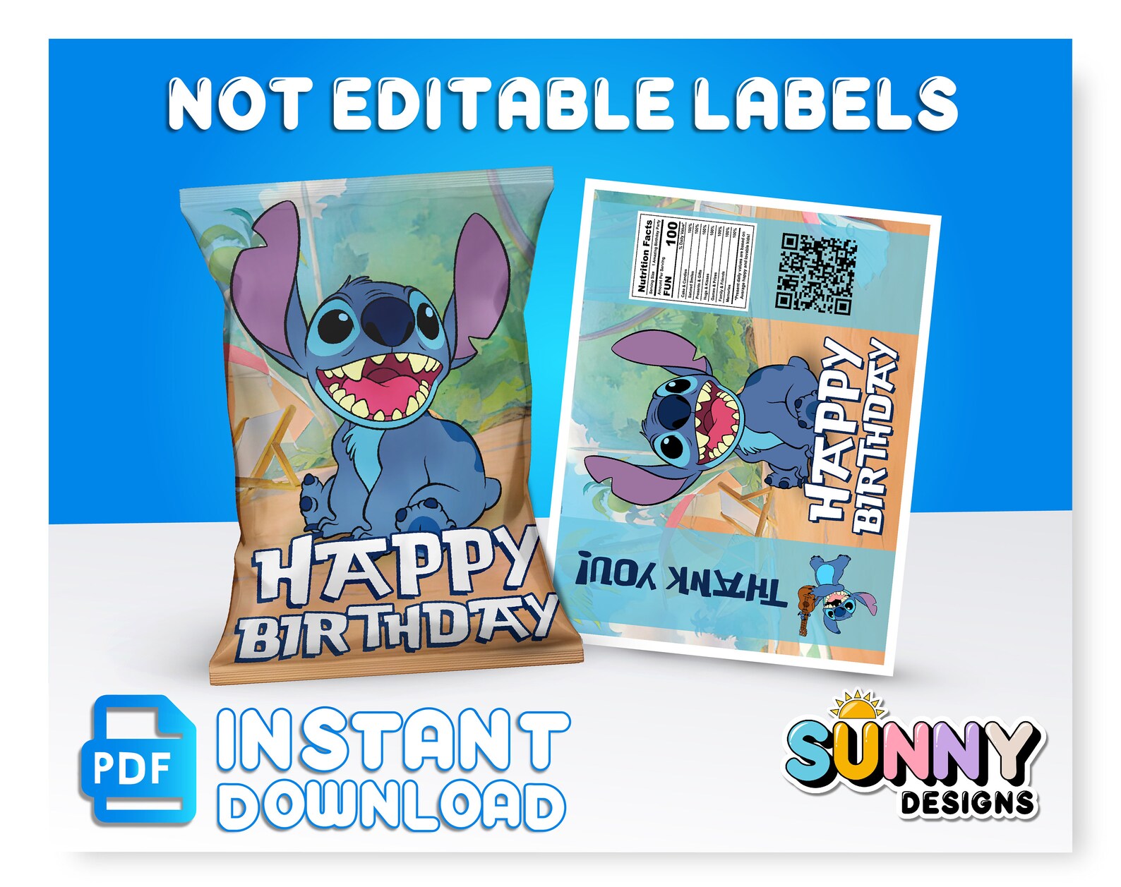 Stitch Chip Bag Labels - Stitch Party Treats - Stitch Party Favors ...