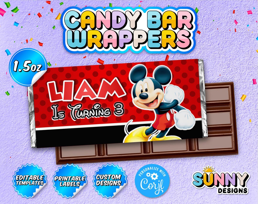 EDITABLE Mickey Mouse Candy Bar Wrapper - Mickey Mouse Party Treats ...