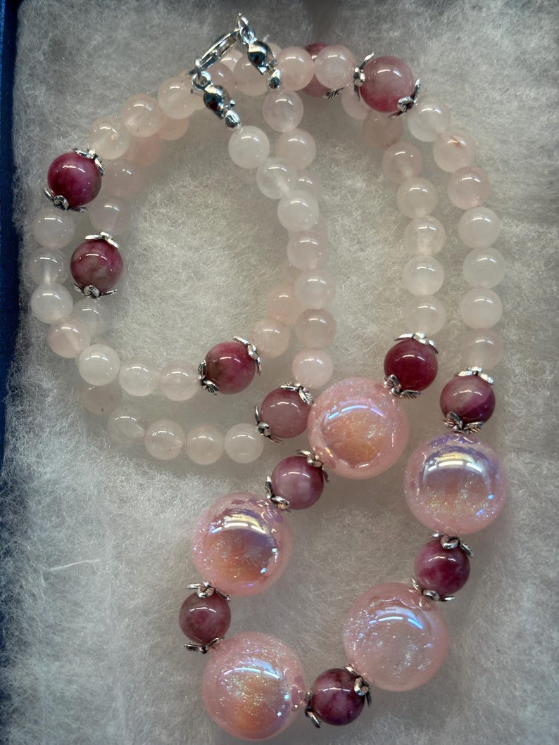 Mermaid Beads | Gemstone Beaded 22” Necklace | Rose Quartz and Charoite ...