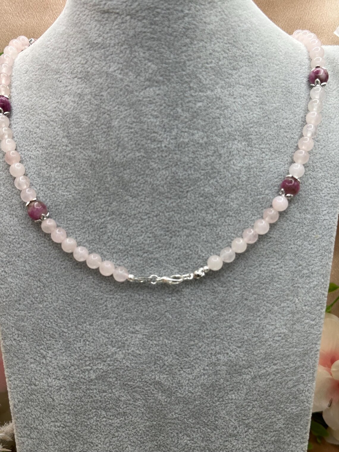 Mermaid Beads | Gemstone Beaded 22” Necklace | Rose Quartz and Charoite ...