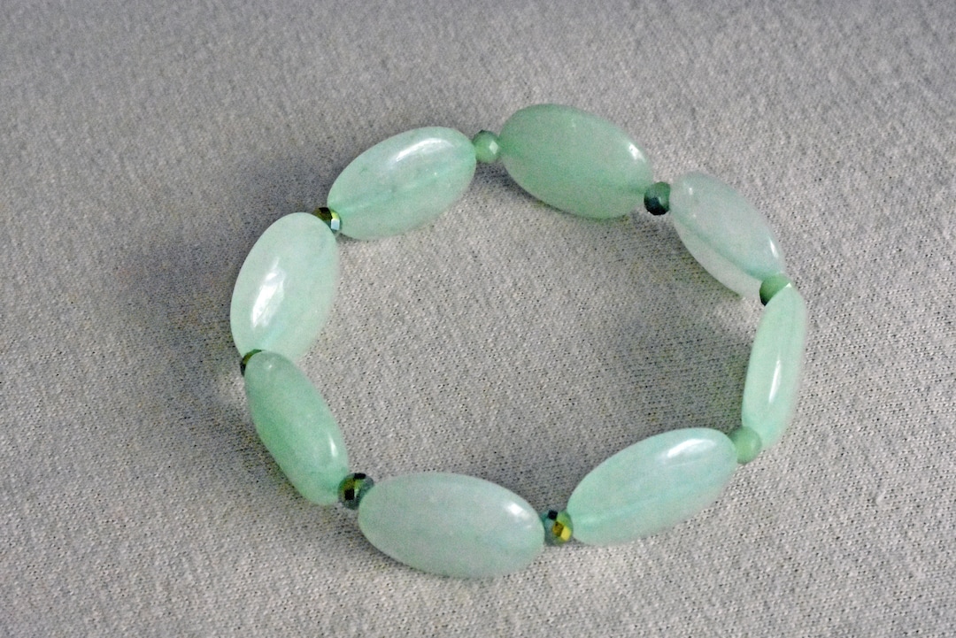 Light Green Semi-precious Oval Stone and Faceted Mint Green - Etsy