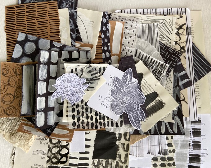 Collage Paper Pack - 50 (C) NEUTRAL Pieces - Hand Painted Ephemera and ...