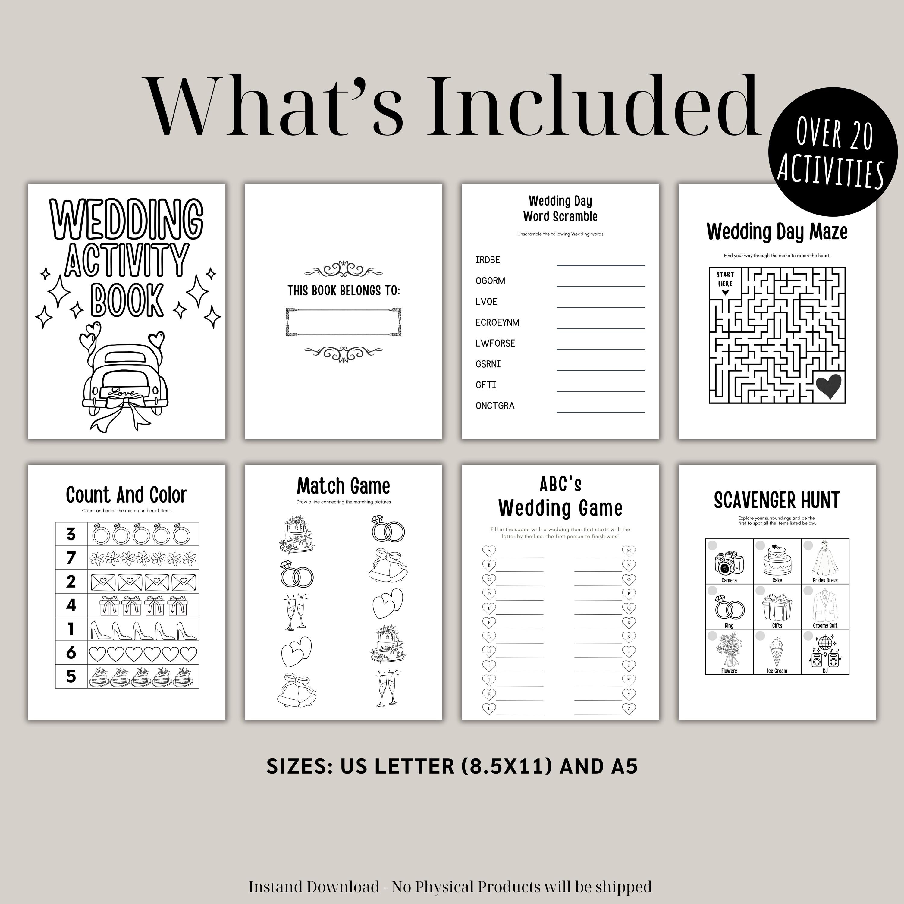 Kids Wedding Activity Book Wedding Coloring Pages Wedding Table Games ...