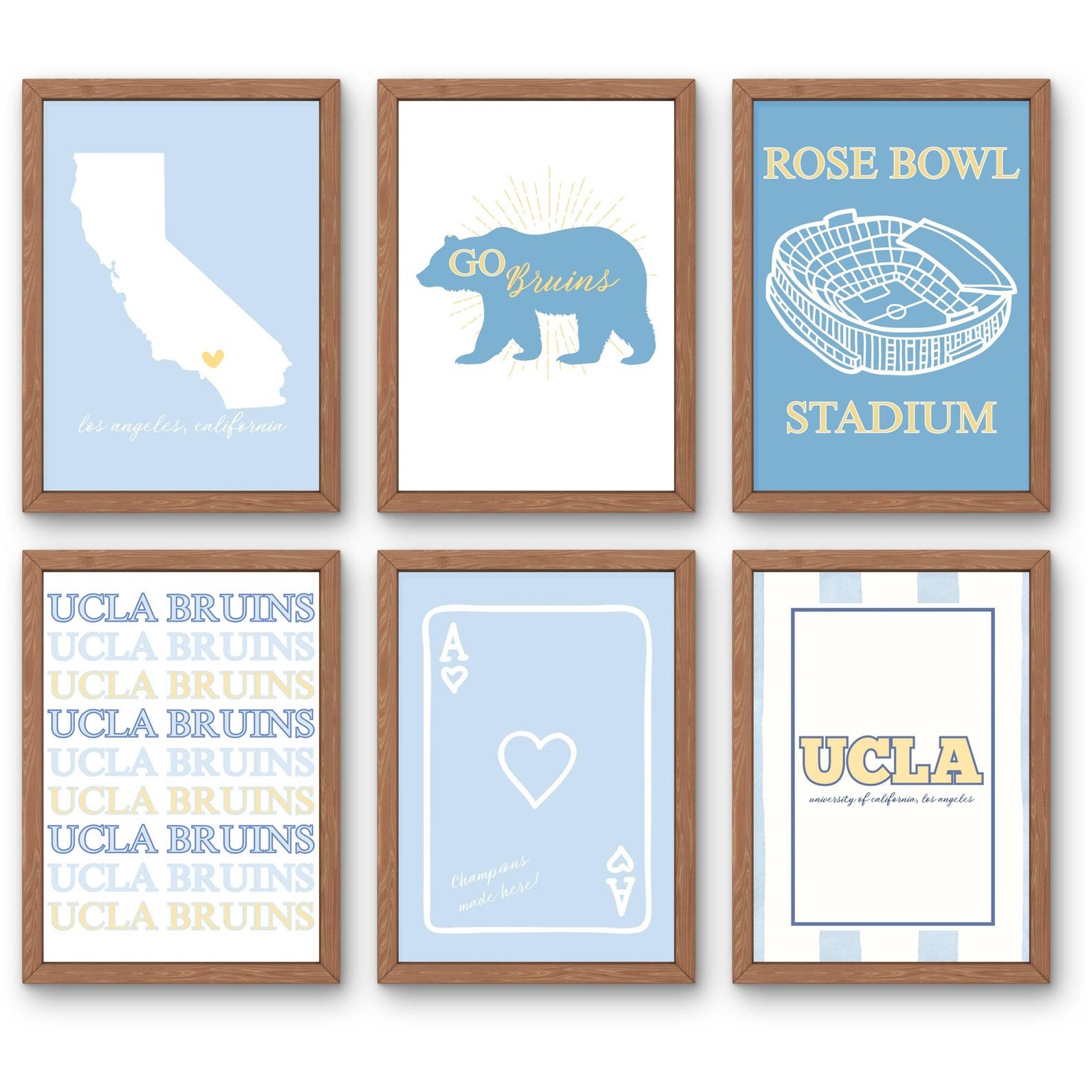UCLA College Apartment Decor, Dorm Room Bundle, Trendy Poster, Set of 6 ...