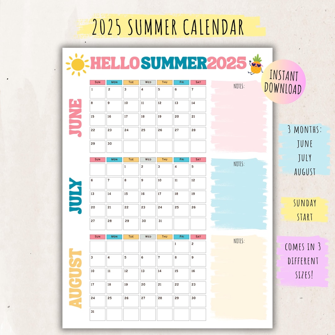 Summer Calendar Summer Fun Family Planner Summer Schedule Printable ...