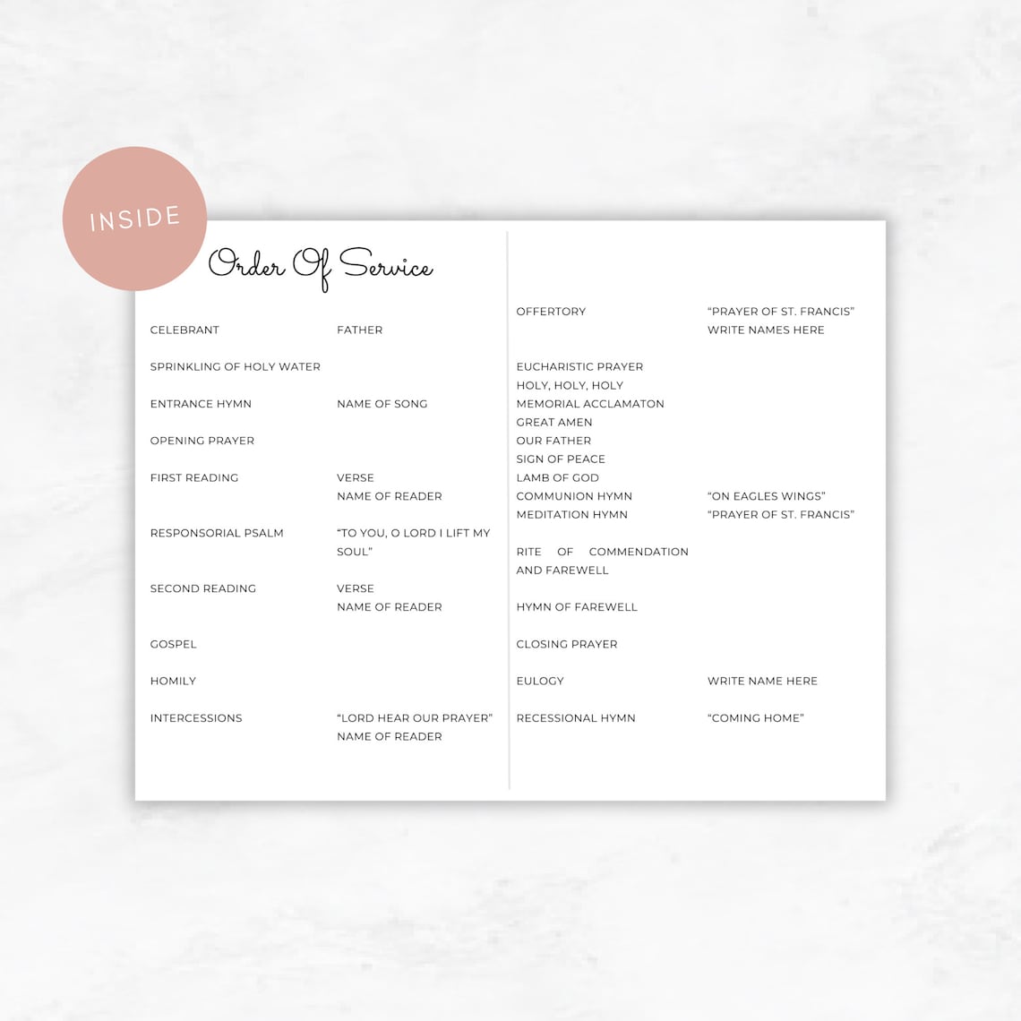 Catholic Funeral Program Template, Editable Memorial Program ...