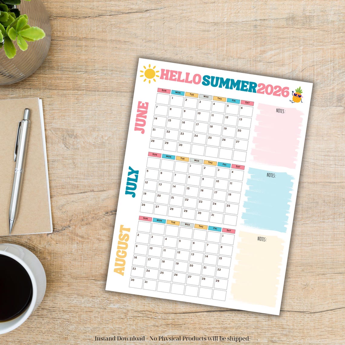 Summer Calendar Summer Fun Family Planner Summer Schedule Printable ...
