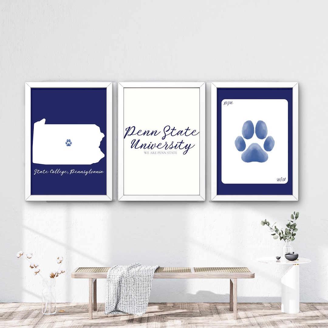Penn State Wall Art, Set of 3 Navy College Apartment Decor, Dorm Room ...
