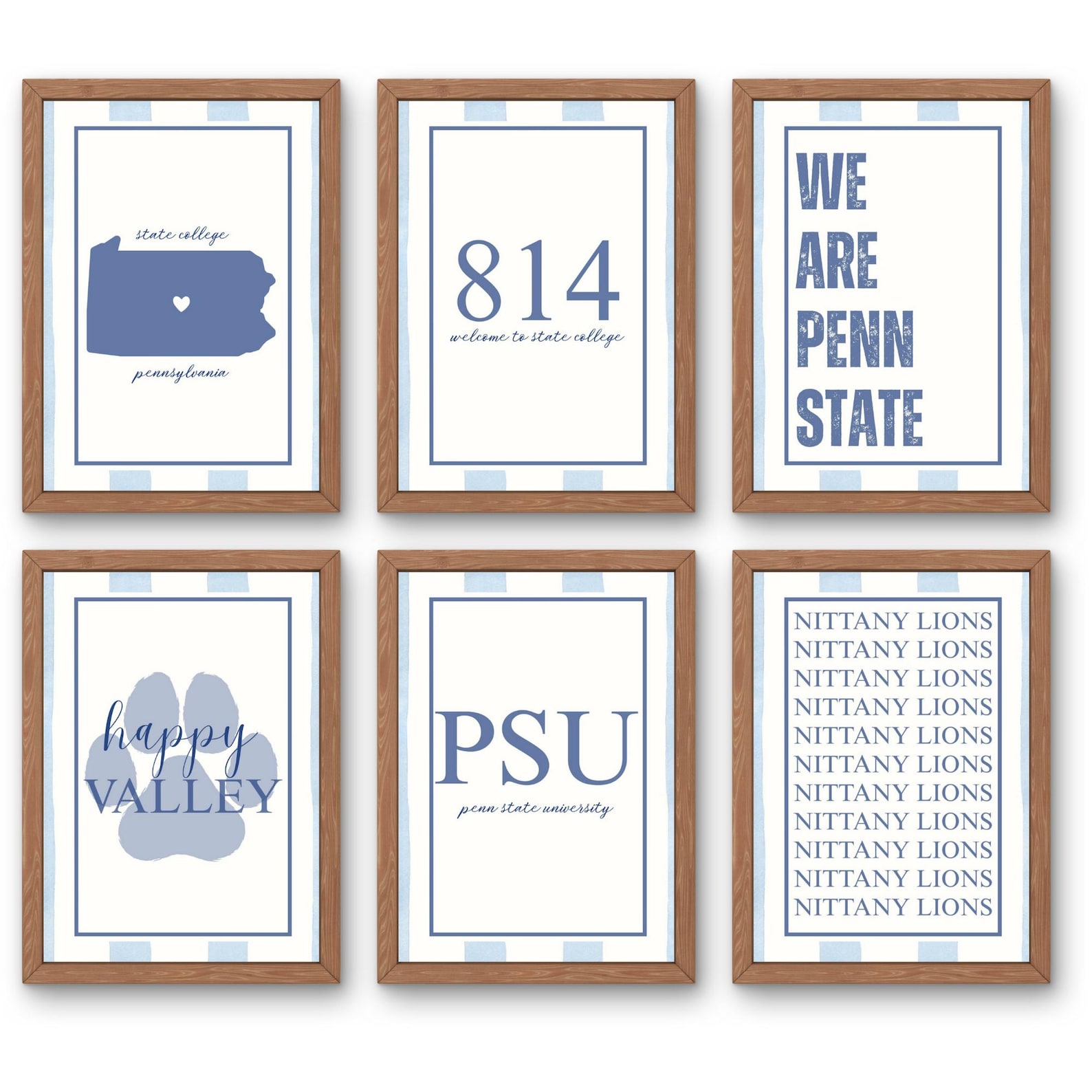Penn State Wall Art, Set of 6 College Apartment Decor, Dorm Room Bundle ...