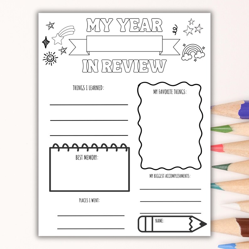 New Years Resolution Printable for Kids, End of Year Review, New Year's ...