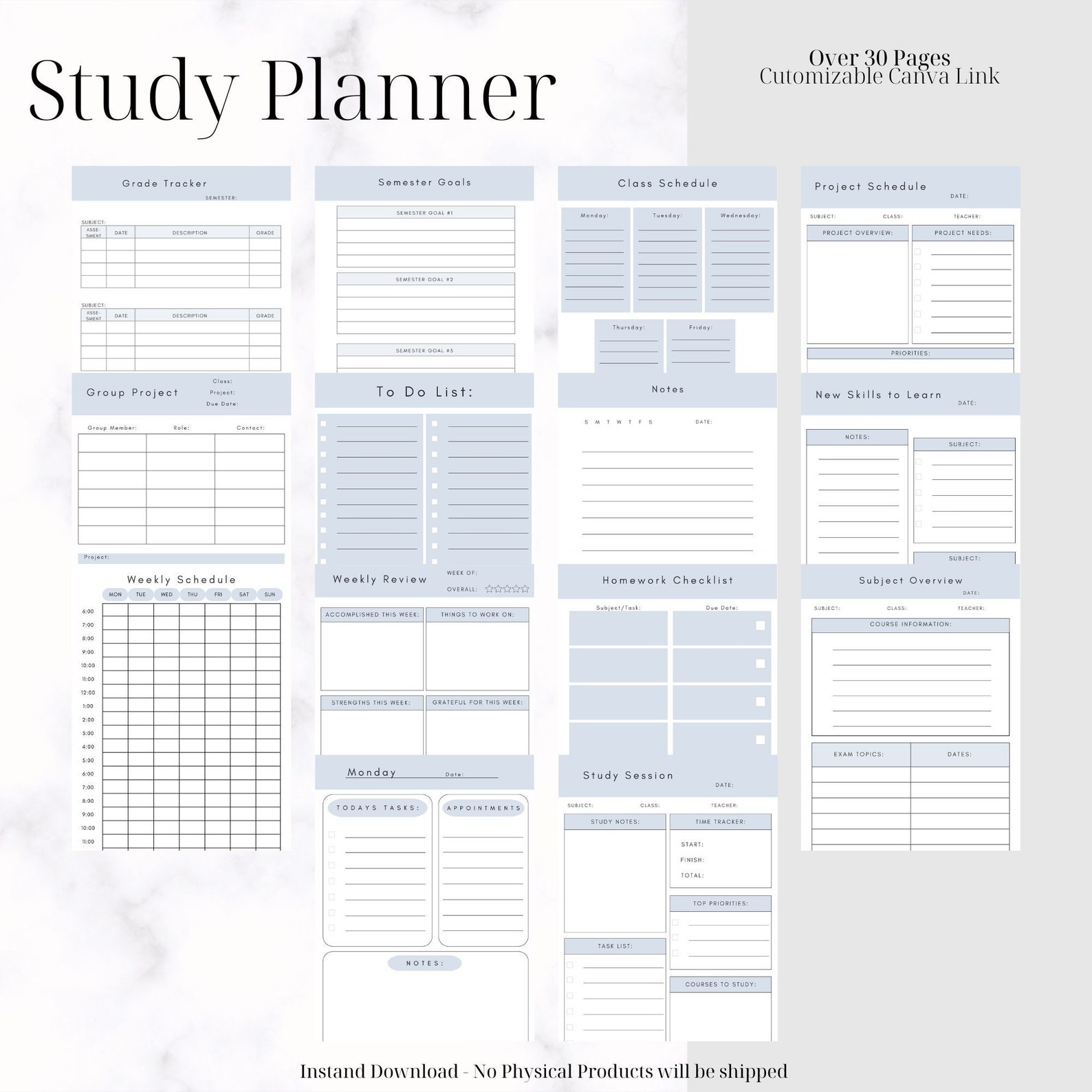 Student Planner Printable, Study Planner, Weekly Planner, Editable ...