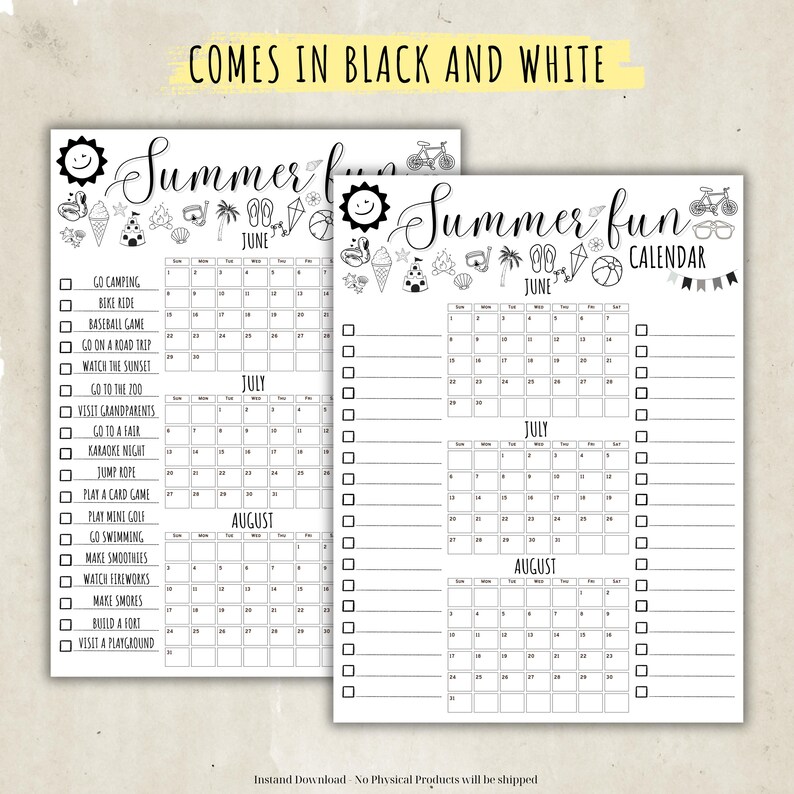 Editable Summer Calendar Summer Fun Bucket List Family Planner ...
