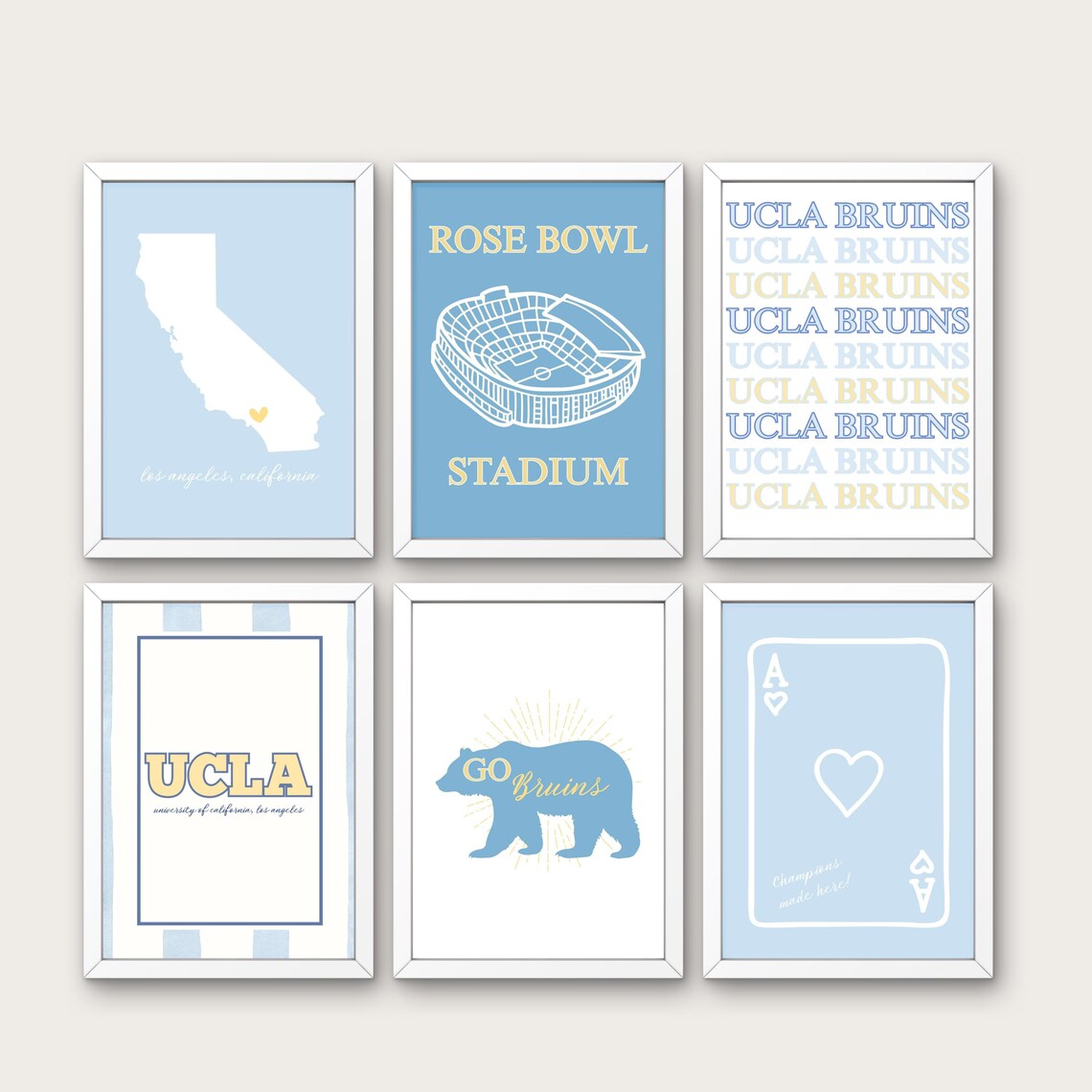 UCLA College Apartment Decor, Dorm Room Bundle, Trendy Poster, Set of 6 ...