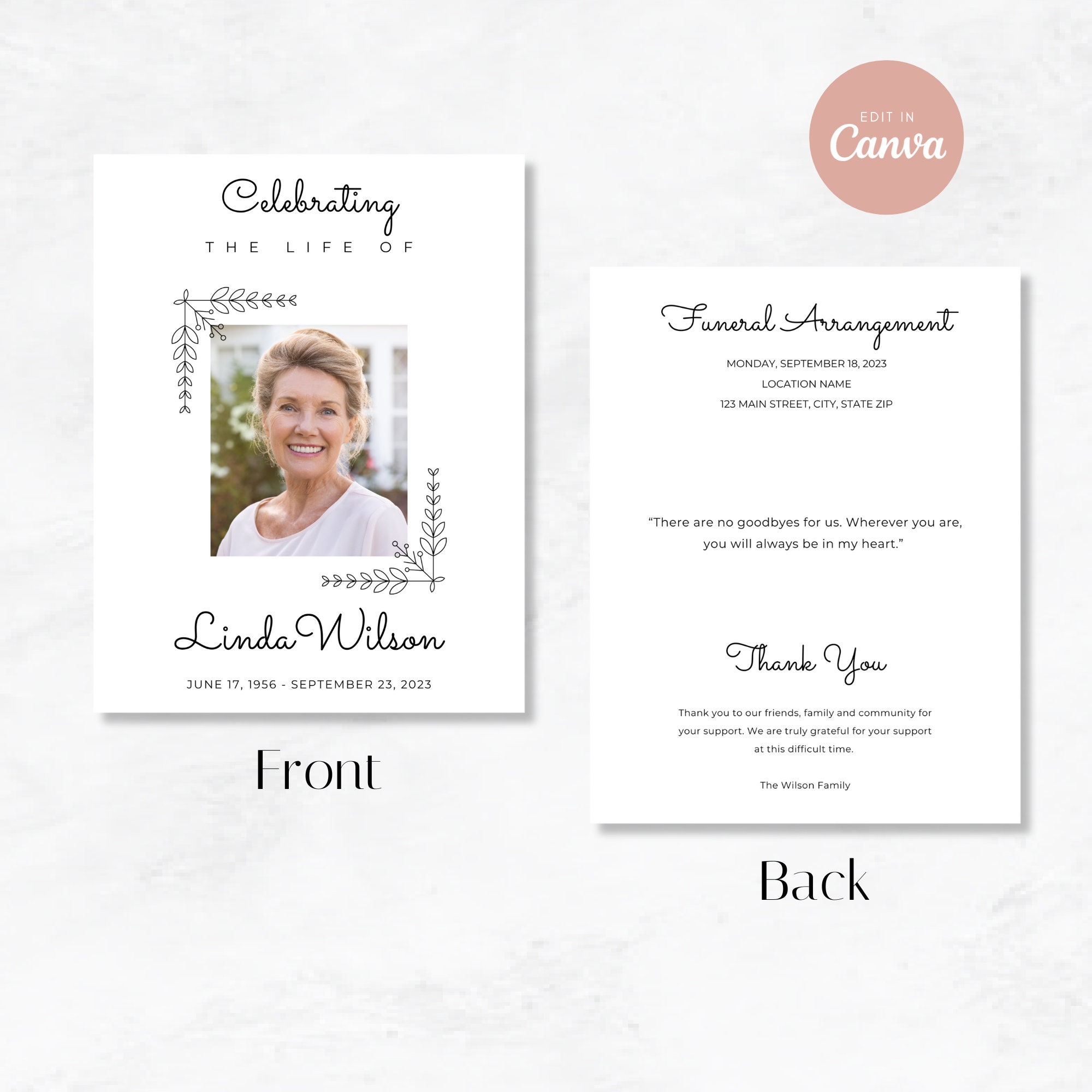 Funeral Program Template, Minimalist Memorial Program, Simple ...