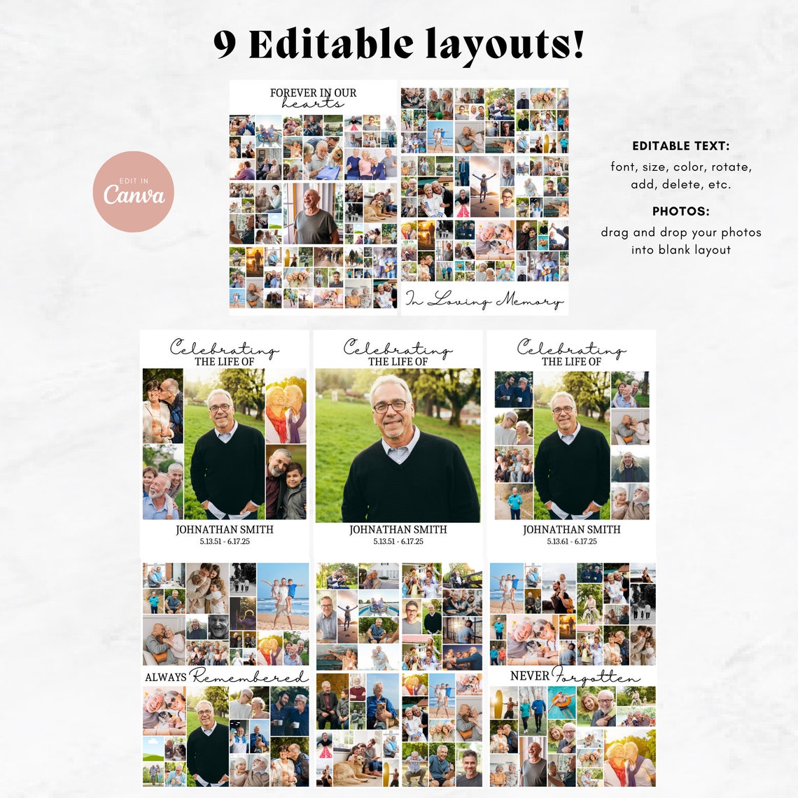 Funeral Collage Template, Funeral Poster, Celebration of Life, in ...