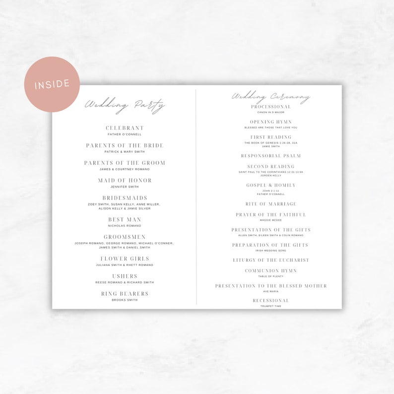 Catholic Wedding Program Template, Nuptial Mass Program, Ceremony ...