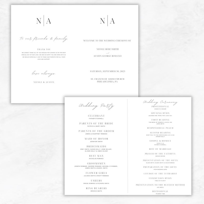 Catholic Wedding Program Template, Nuptial Mass Program, Ceremony ...