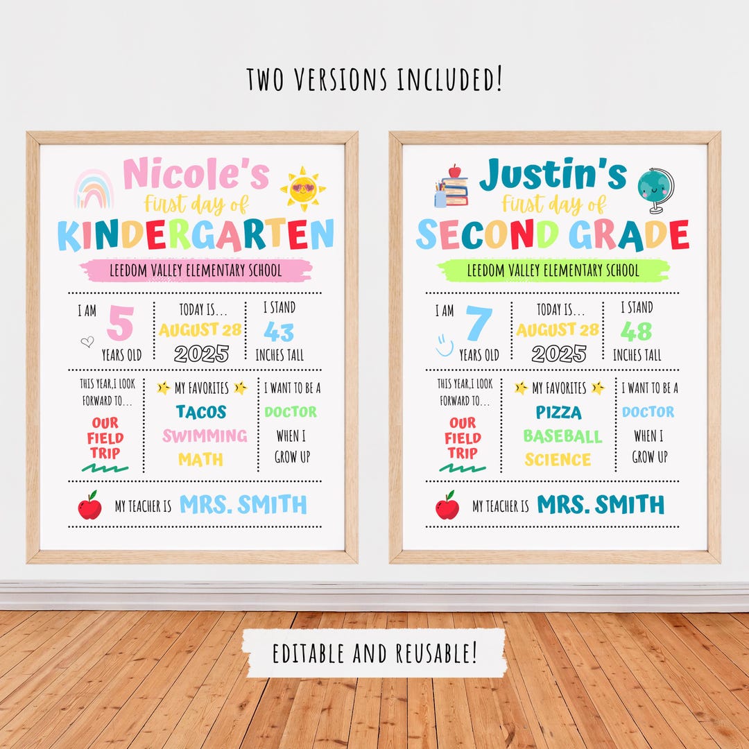 Editable Back to School First Day of School Sign Printable Reusable ...