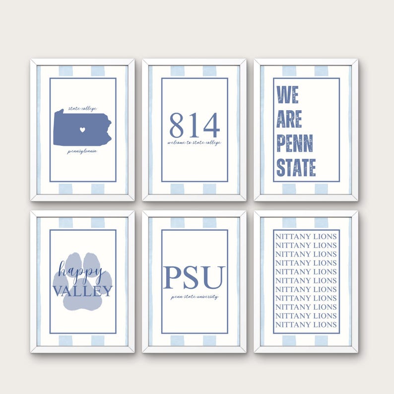 Penn State Wall Art, Set of 6 College Apartment Decor, Dorm Room Bundle ...