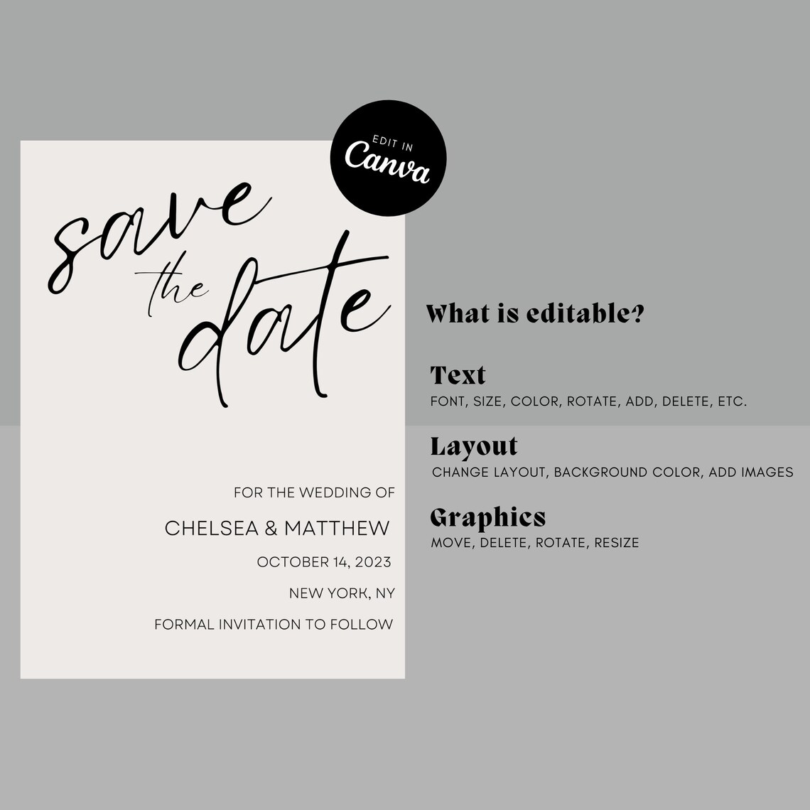 Editable Save the Date Template, Minimalist, Modern Script, Wedding ...