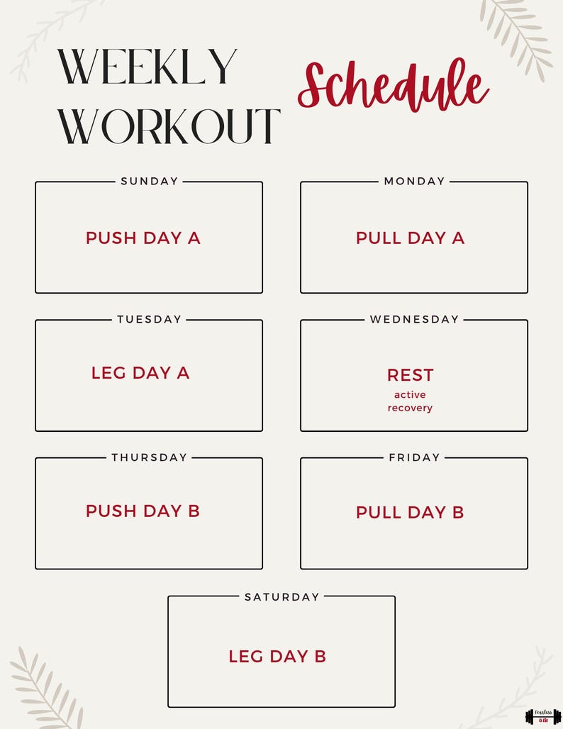 6 Day Workout Plan | Digital Weekly Fitness Guide | Home & Gym Workouts ...