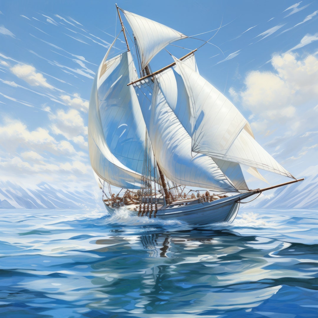 Nautical Yawl Print Serene Sailing Seascape Art for Coastal Decor - Etsy