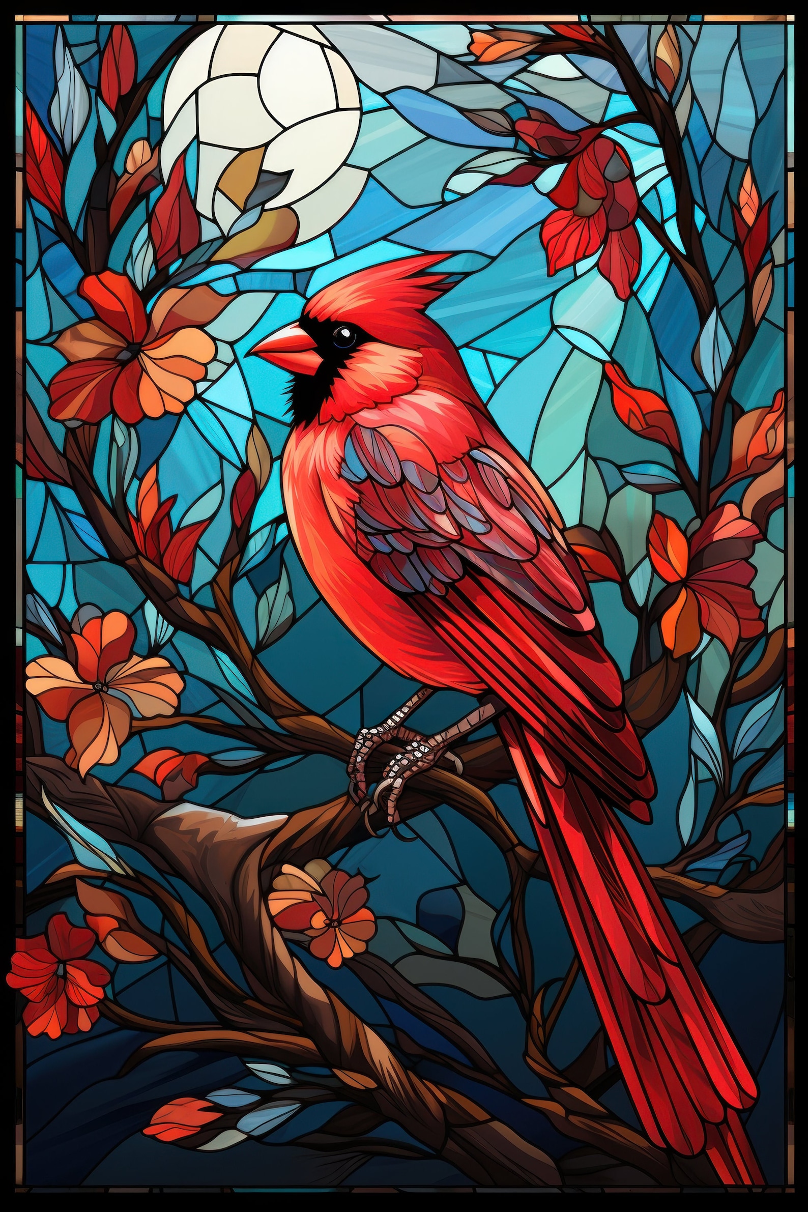 Cardinal Stained Glass Style Digital Wall Art - Etsy