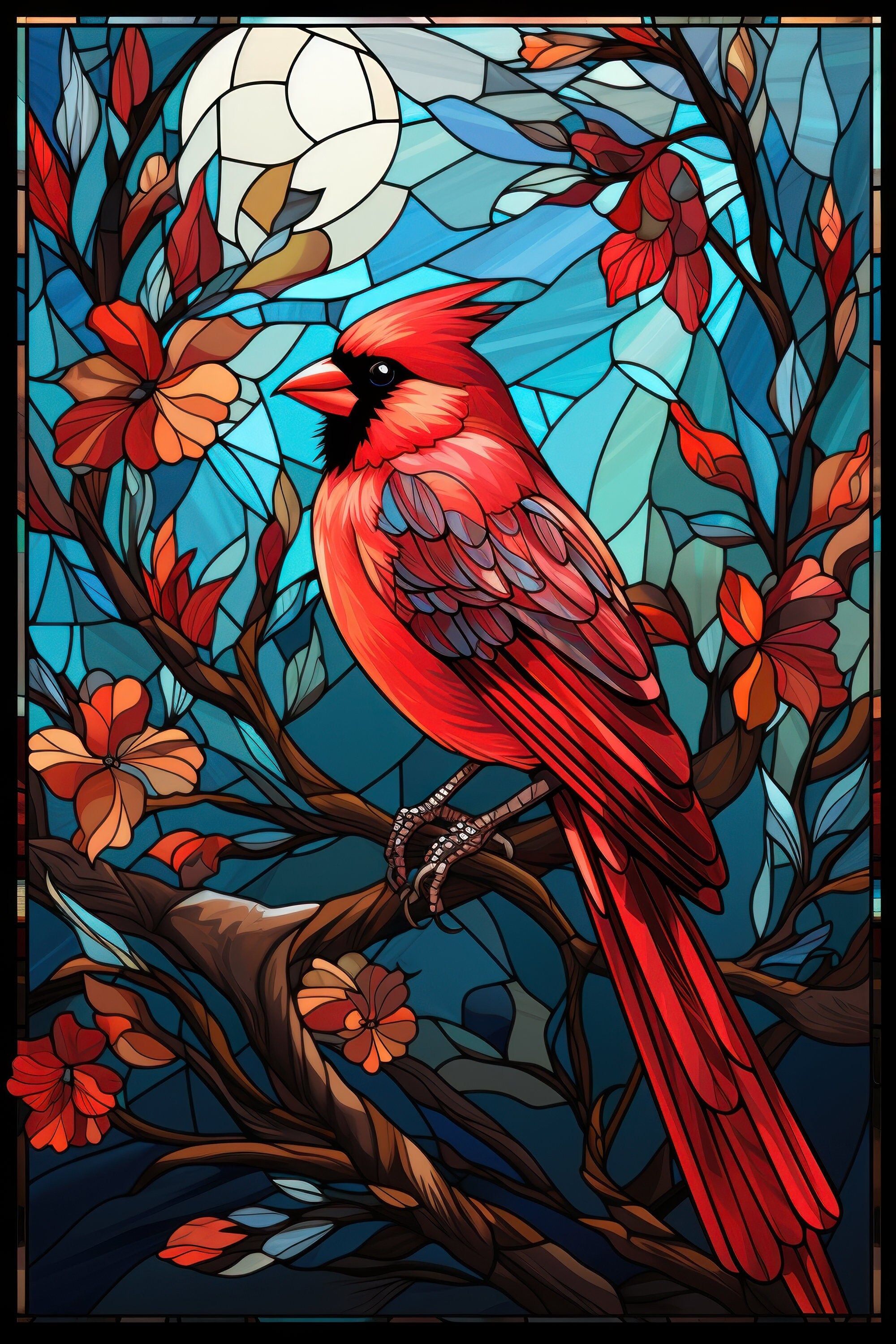 Cardinal Stained Glass Style Digital Wall Art - Etsy
